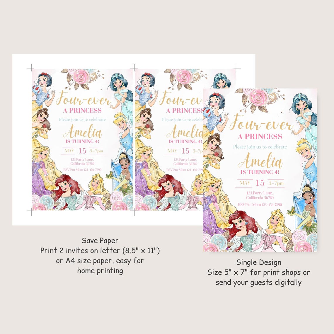 Four Ever A Princess Birthday Invitation Fourever A Princess Invitation ...