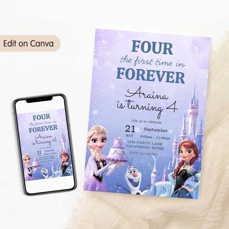 Frozen Four the First Time in Forever Birthday Invitation Frozen 4th ...