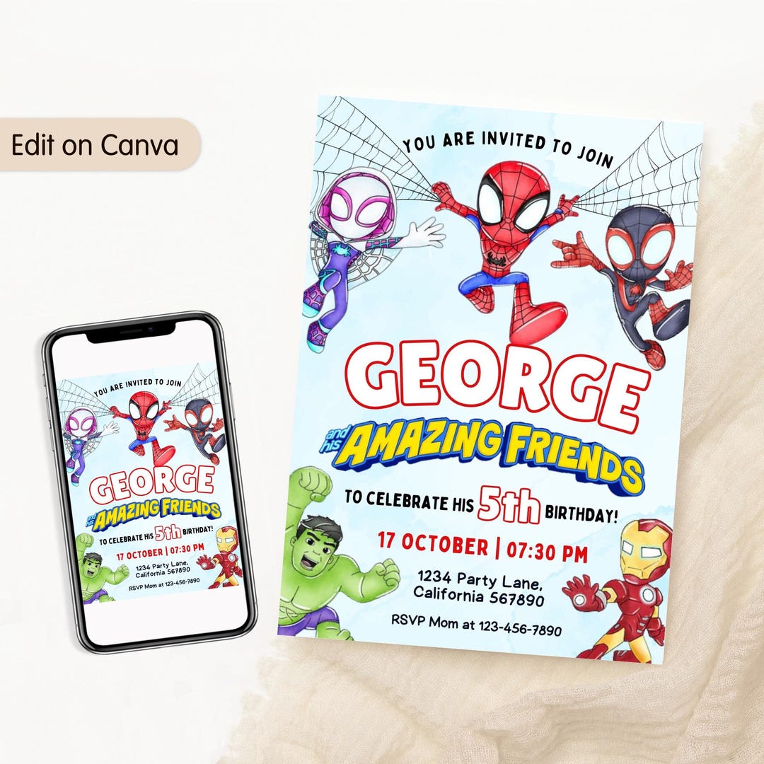 Spidey and His Amazing Friends Birthday Invitation Spidey Invitation ...