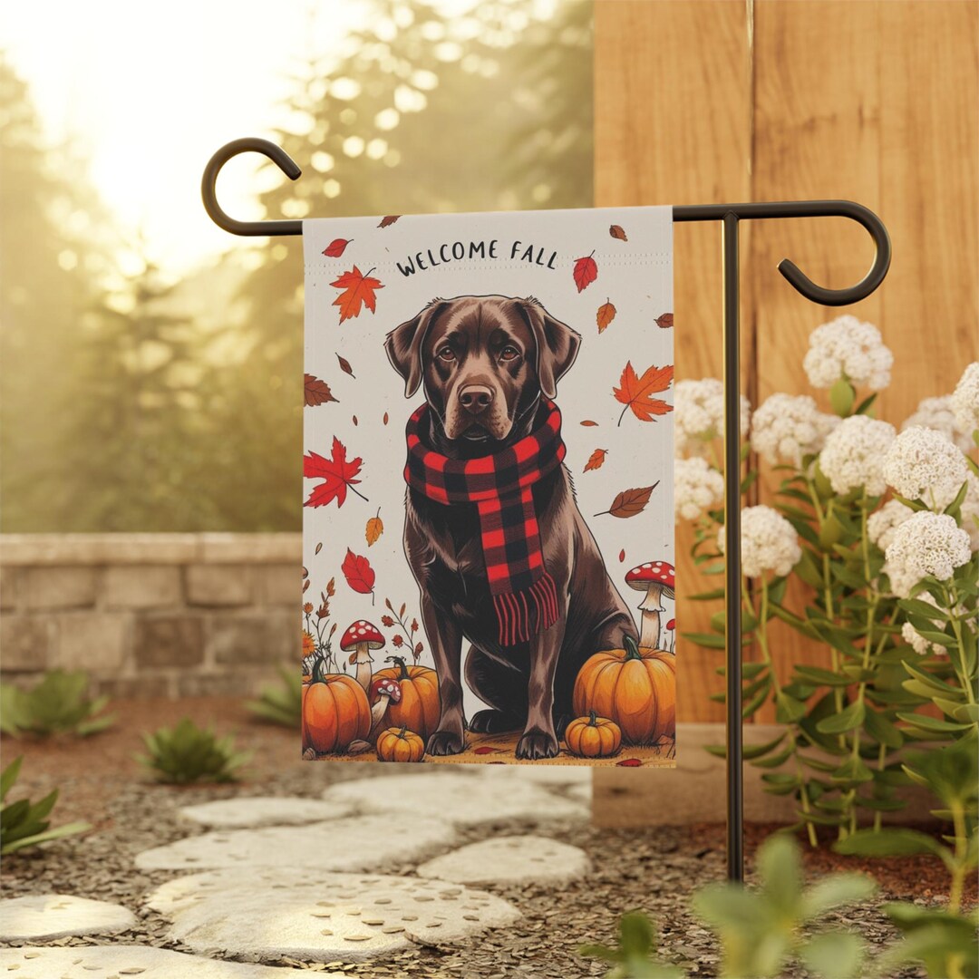 Chocolate Labrador Fall Flag: Autumn Garden or Porch Decor, Dog Lover ...