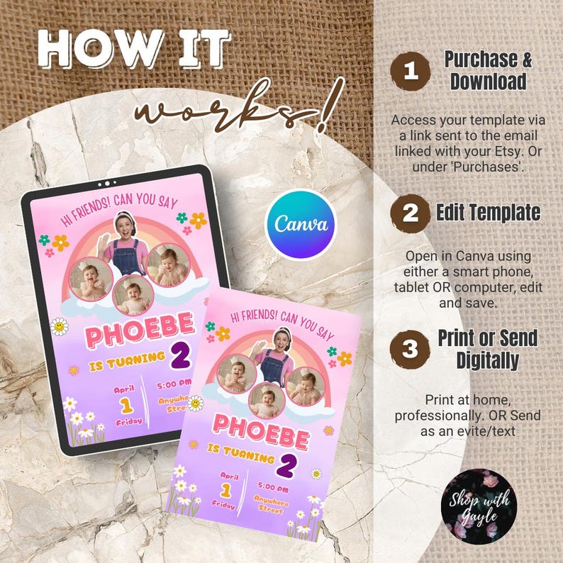 Editable Ms. Rachel Themed Birthday Invitation Template - Canva Songs ...