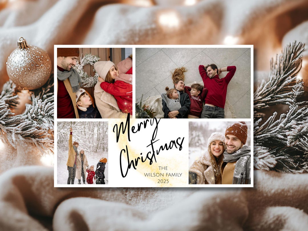 Minimalist Christmas Photo Collage Card | Merry Xmas Horizontal ...