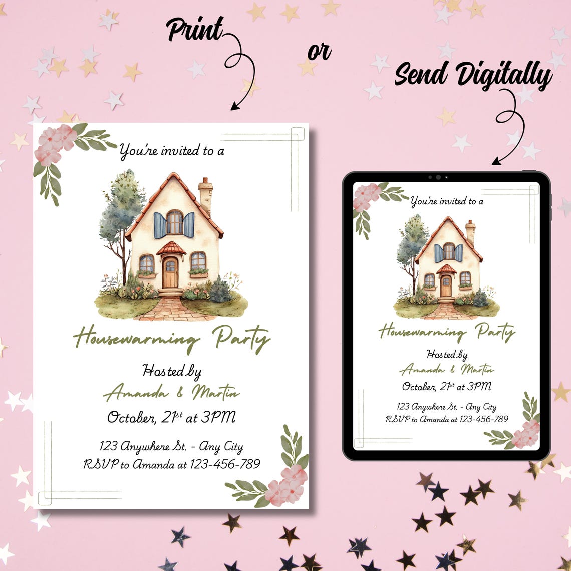 Cottage Housewarming Party Invitation, Floral New Home Celebration ...