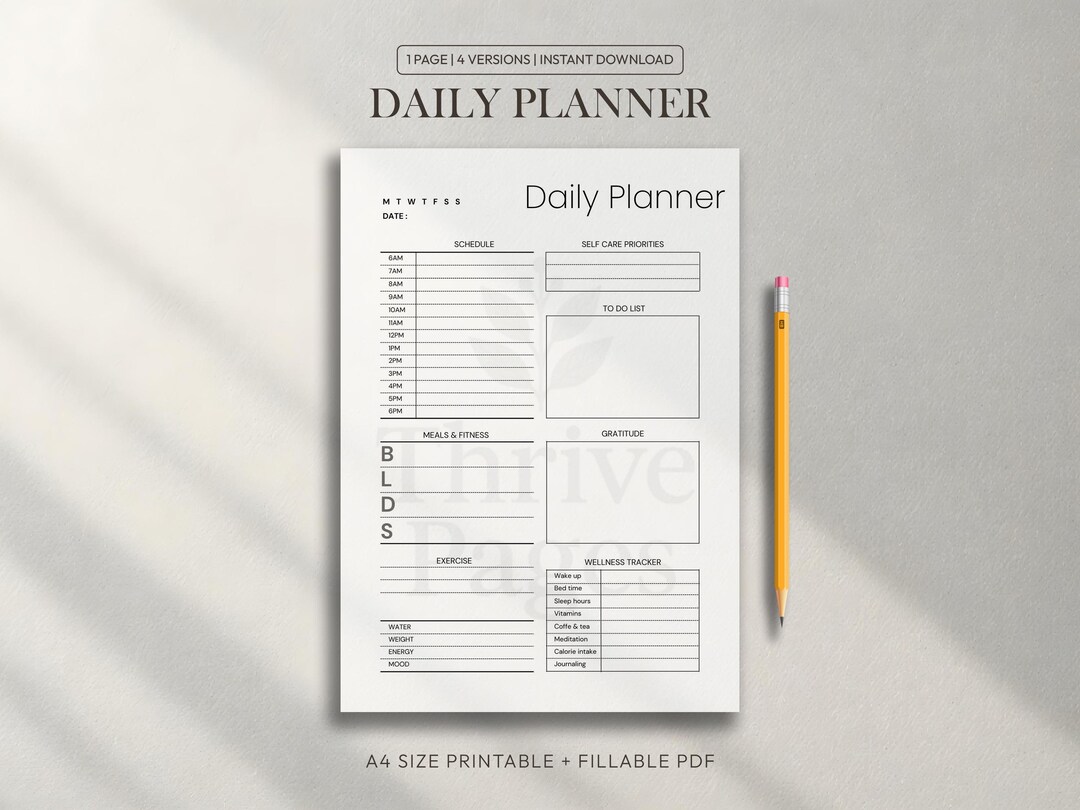 Printable Daily Planner Template PDF | Minimalist Daily Schedule & To ...