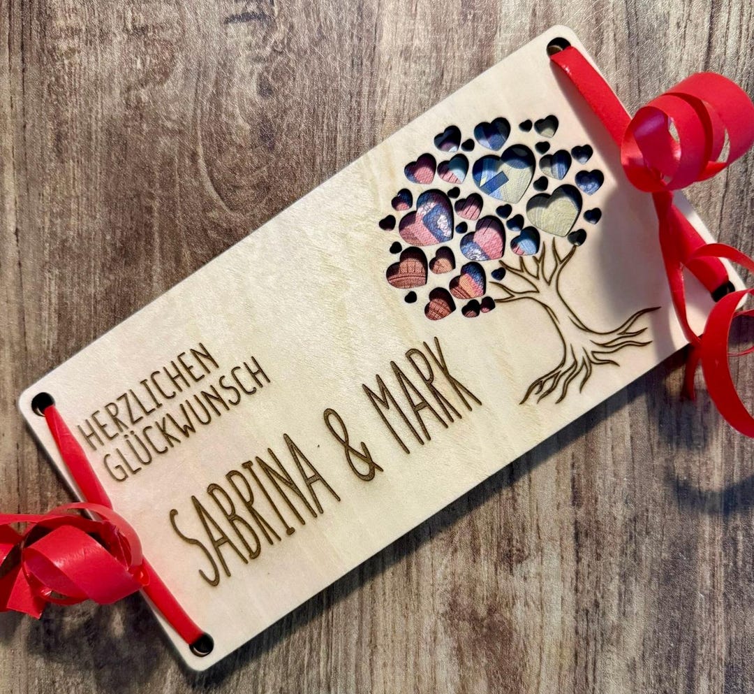 Personalized Wooden Money Gift Plaque for the Wedding – Heart Tree With ...