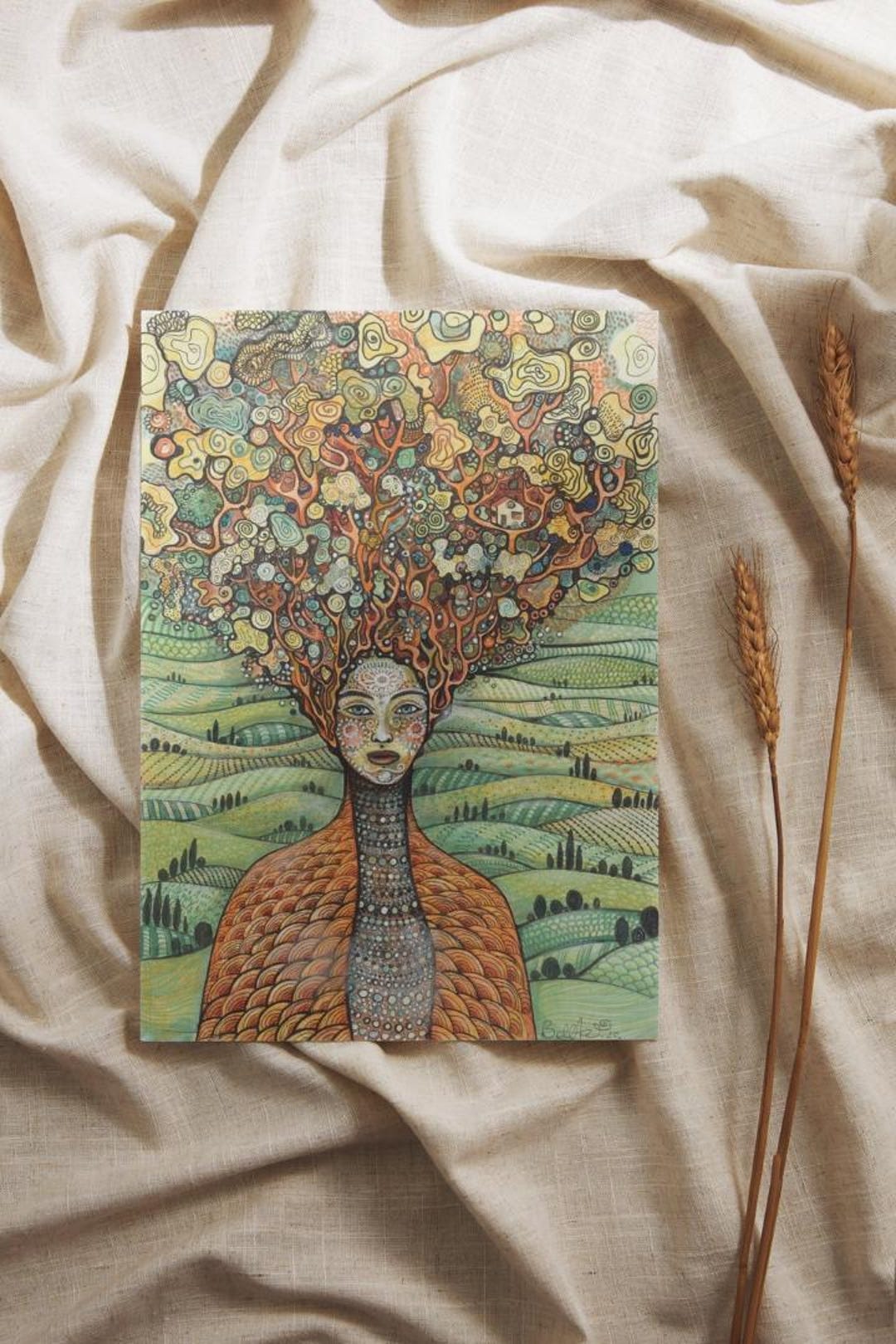Tree of Life Painting: Surrealist Woman Portrait, Mixed Media Art - Etsy