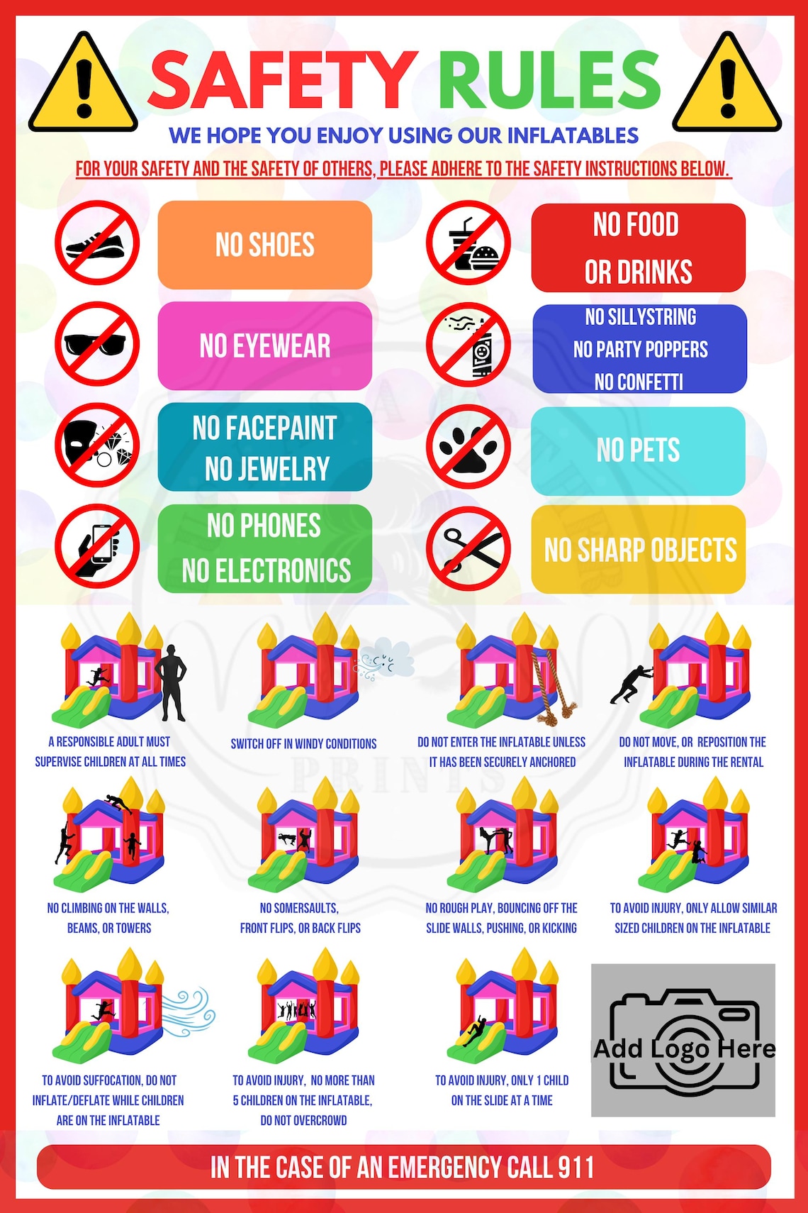 Bounce House Safety Rules Sign | Printable Inflatable Rental Rules ...