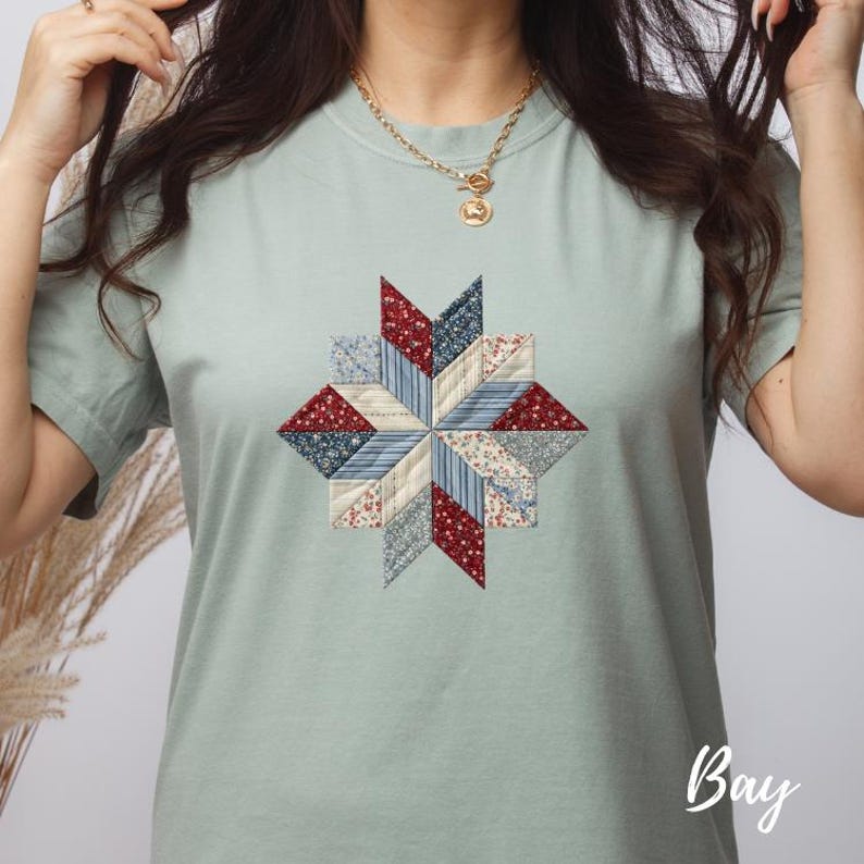 Star Quilt Block T-shirt – Realistic Patchwork Star Design Tee - Etsy