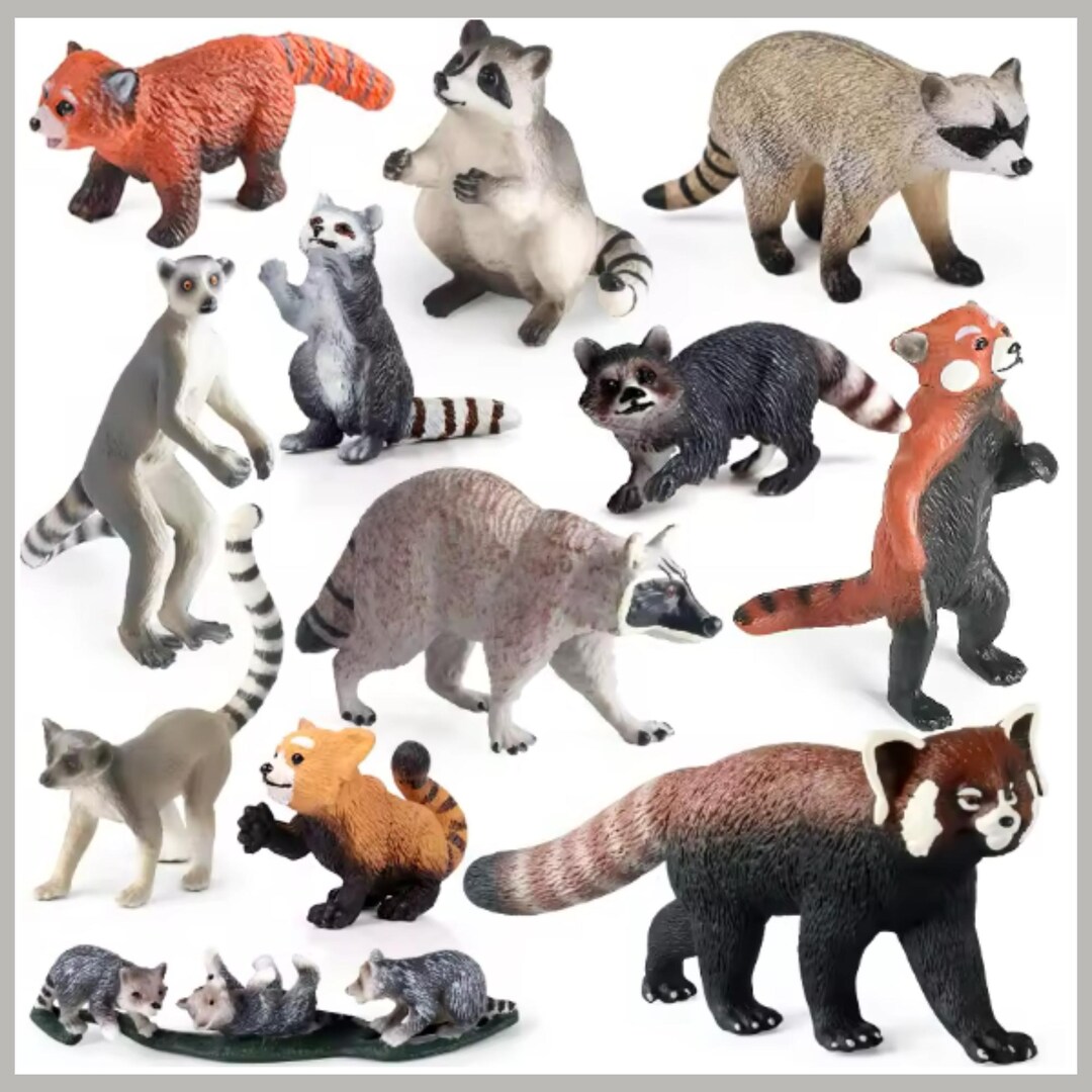 Miniature Raccoon Lemur Figurine, Mini Raccoon Lemur Animals, Small ...