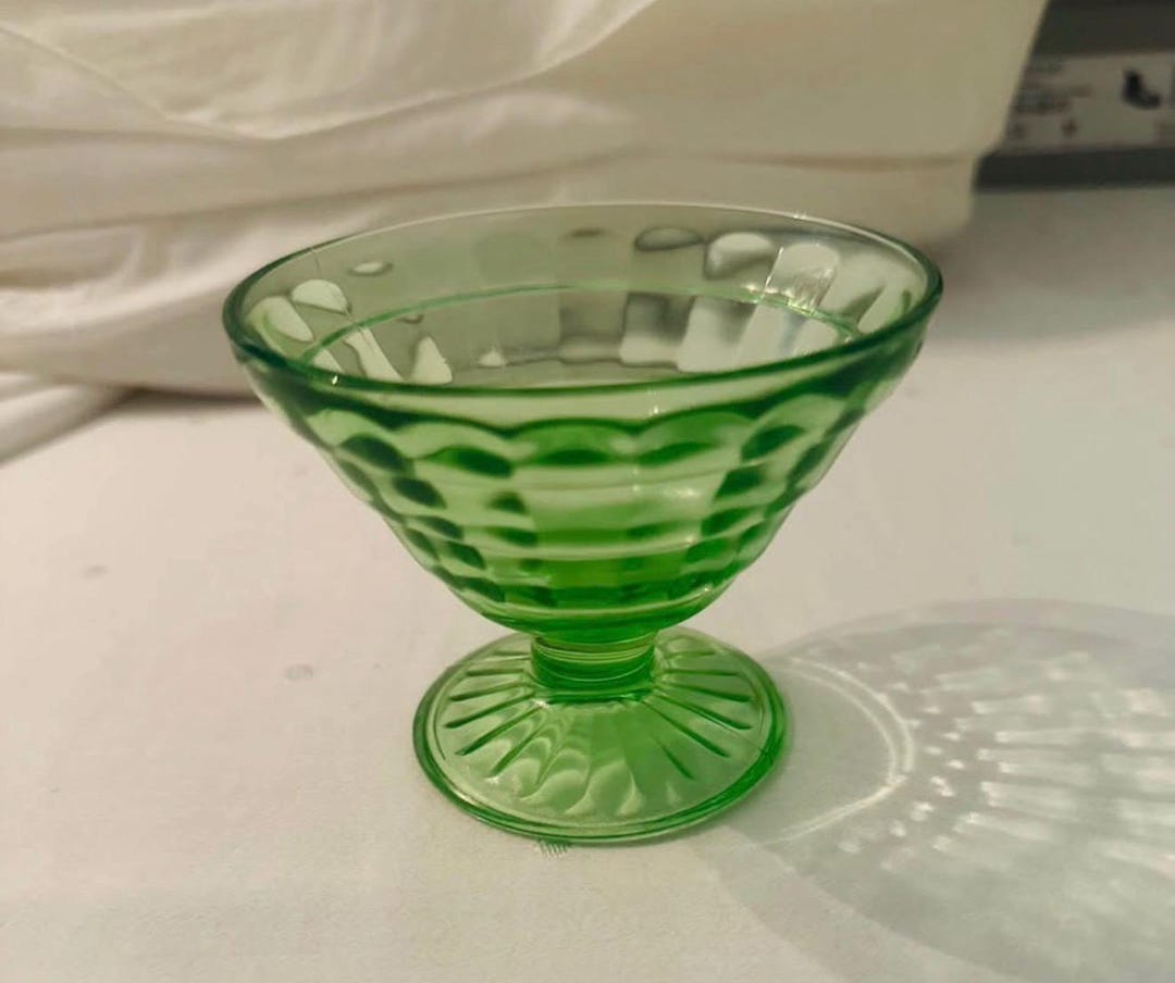 Block Optic Green Footed Sherbet Dish Depression Glass Anchor Hocking ...