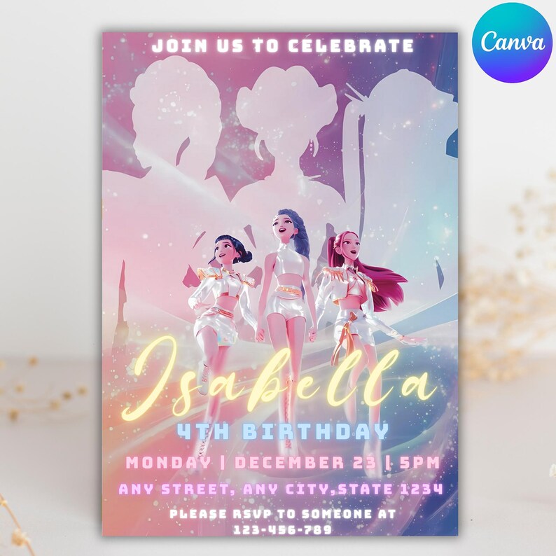 Kpop Demon Hunters Birthday Invitation, Editable K-pop Party Invite ...