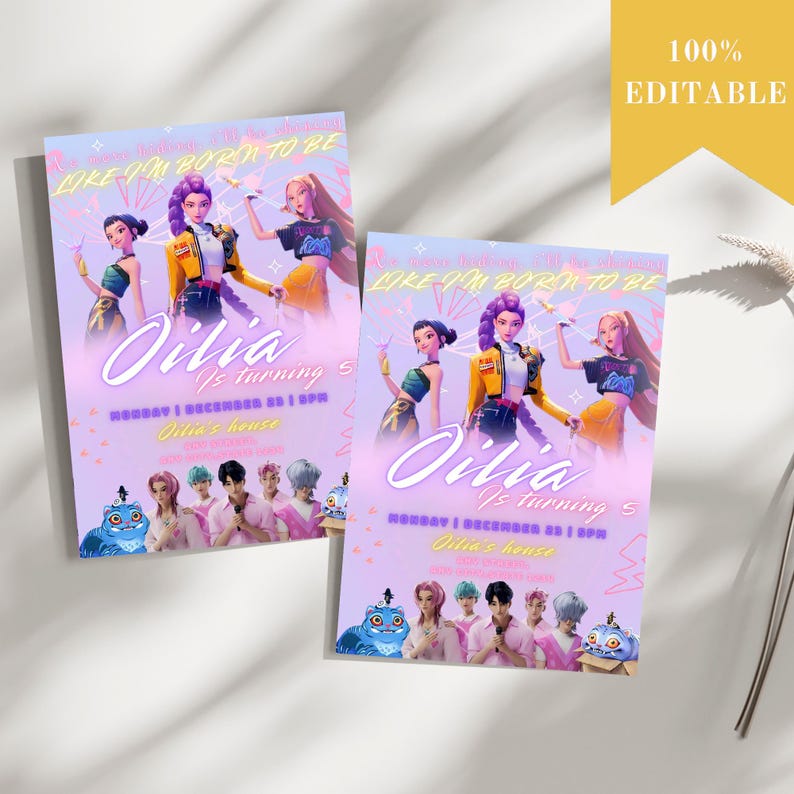 KPOP Demon Hunters Invitation, KPOP Demon Hunters Birthday Invitation ...