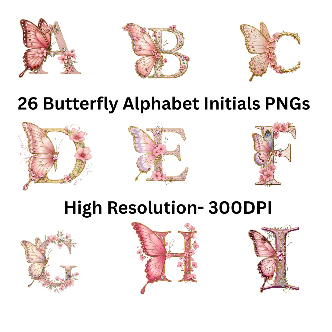 Butterfly Monogram Alphabet Clip Art: Initials Bundle (digital File - Etsy