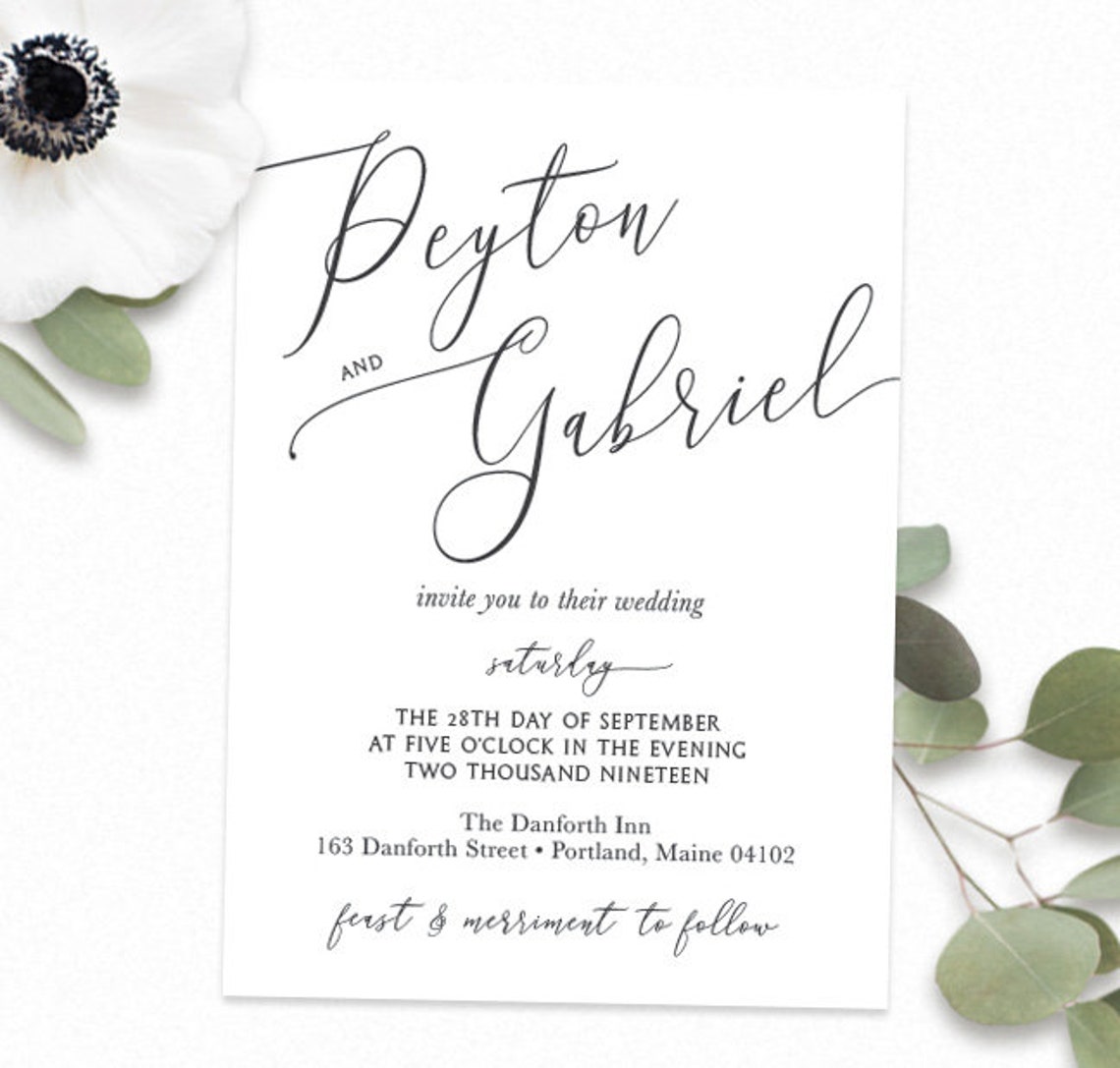 Large Script Names Wedding Invitation, Reply Card, and Details Card Set ...