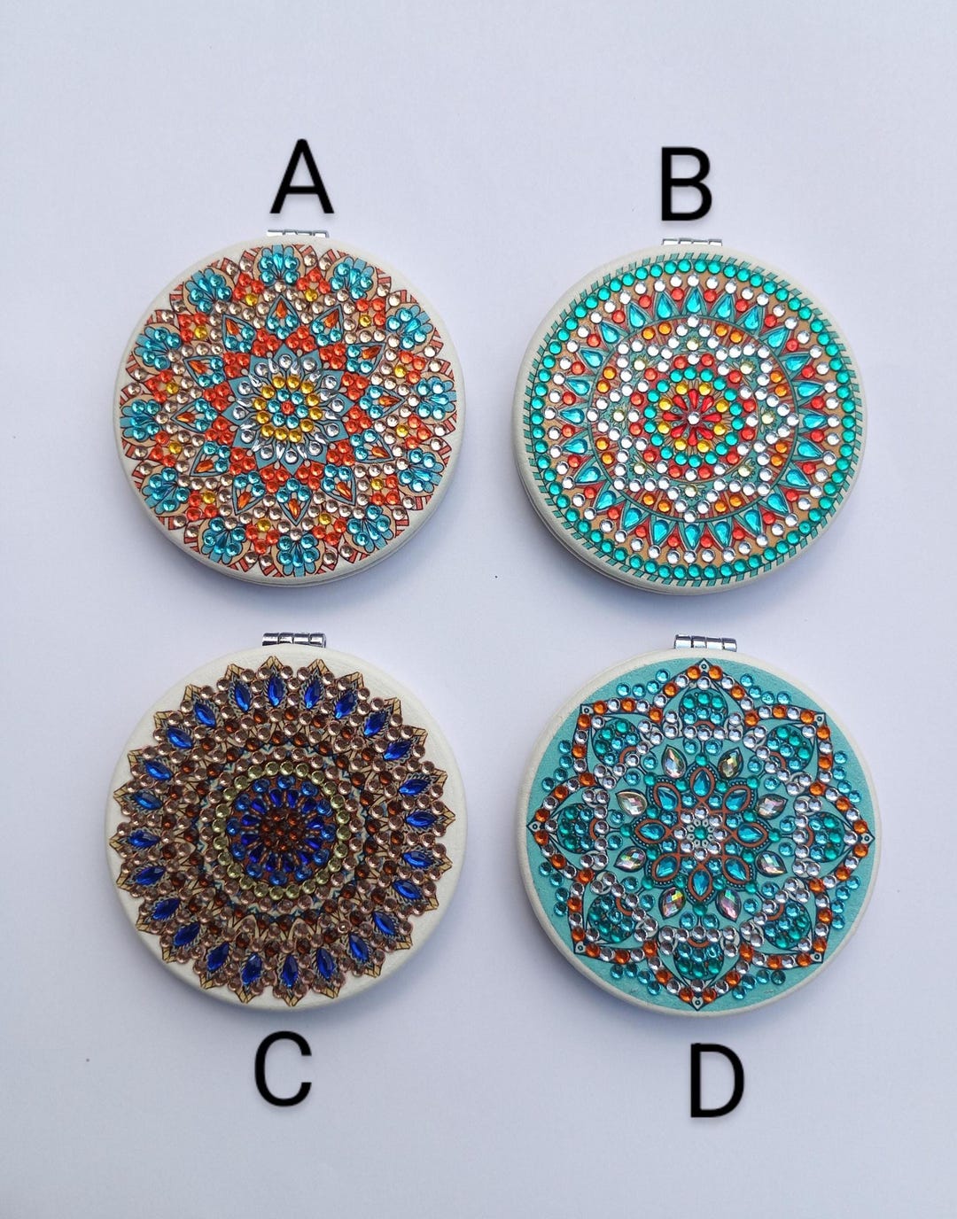 Mandala Rhinestone Round Compact Mirror - Etsy