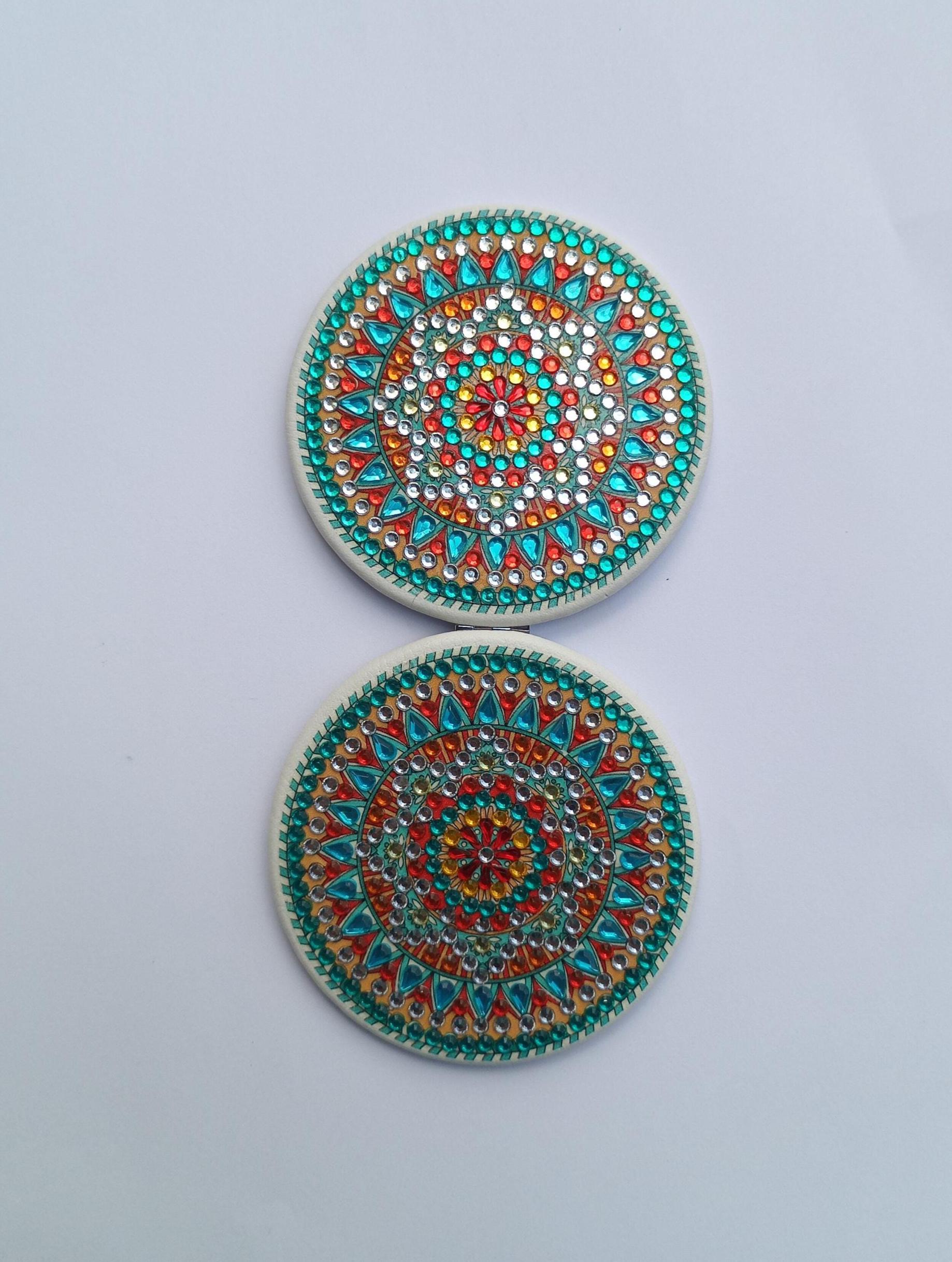 Mandala Rhinestone Round Compact Mirror - Etsy
