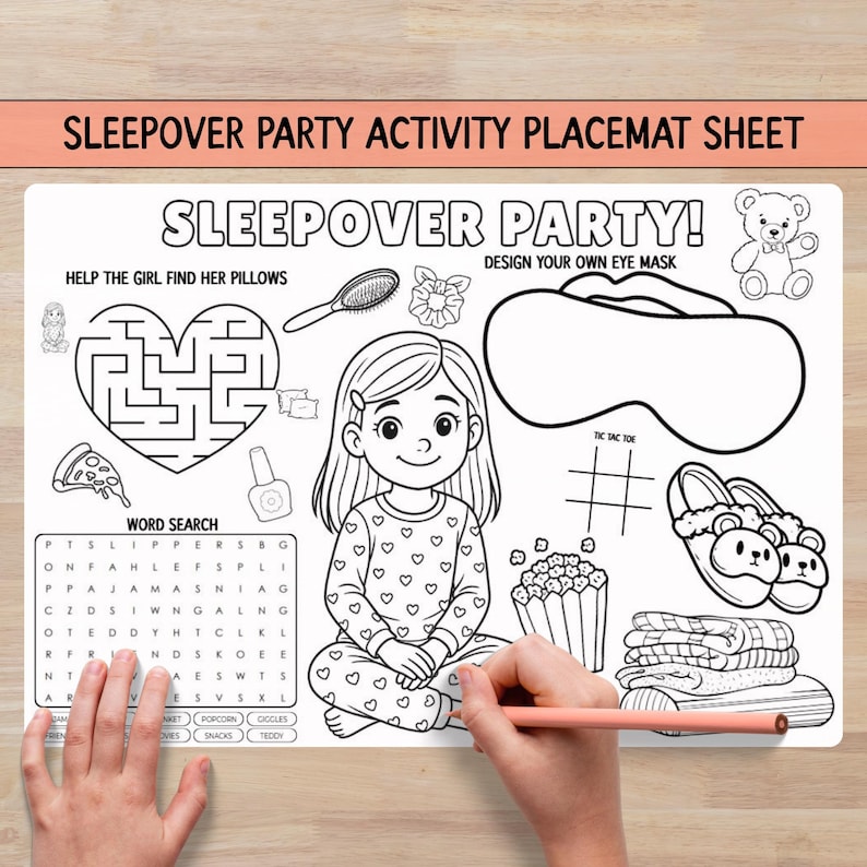 Sleepover Activity Placemat Sheet, Includes Colouring In, Design Your ...