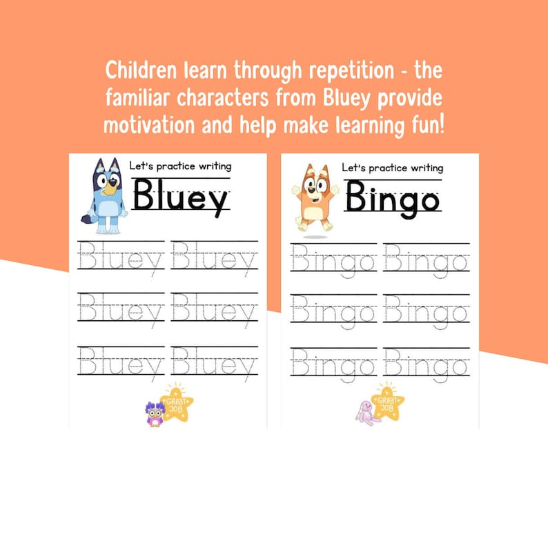 Bluey Toddler Writing Practice Worksheet Beginner Tracing Sheets Learn ...