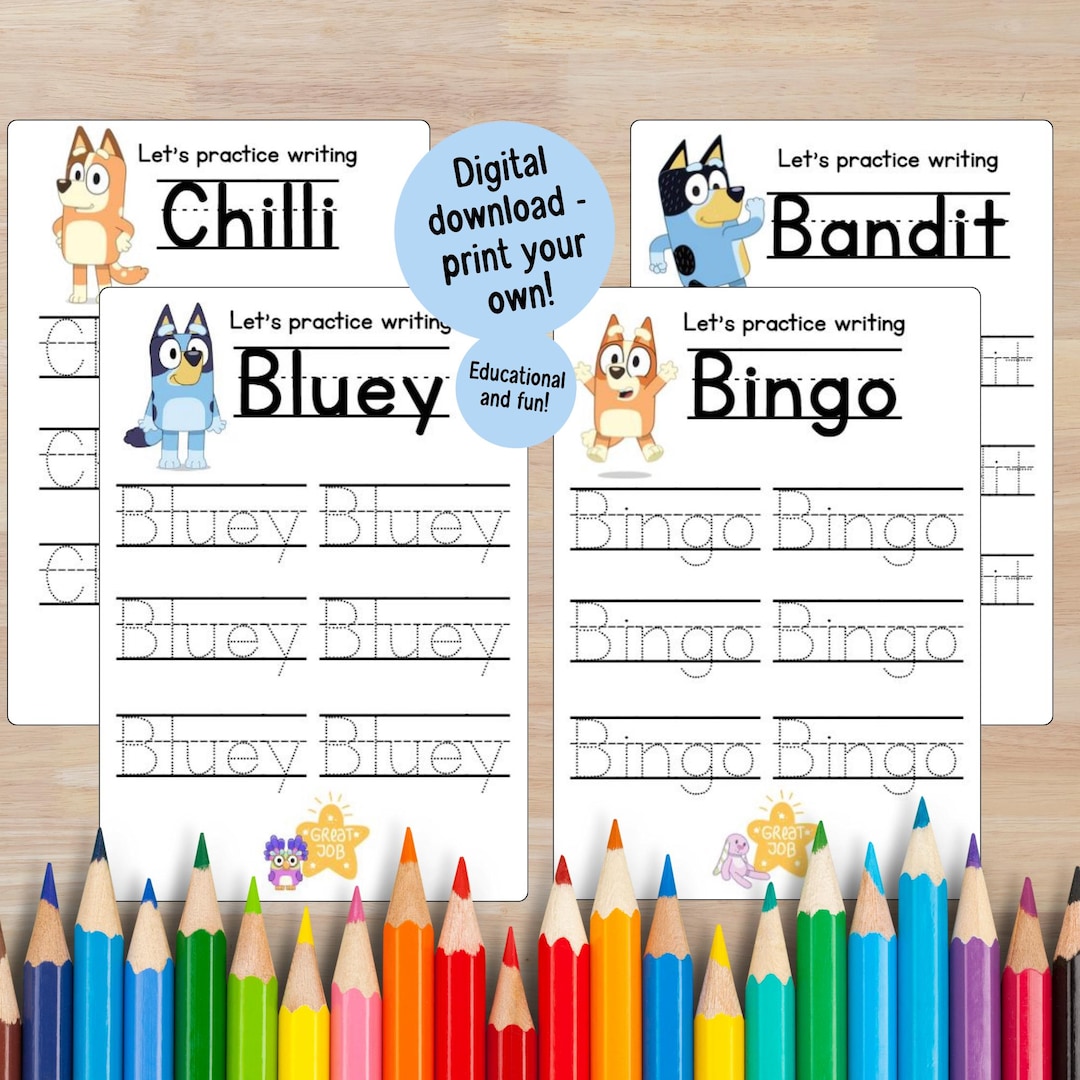 Bluey Toddler Writing Practice Worksheet Beginner Tracing Sheets Learn ...