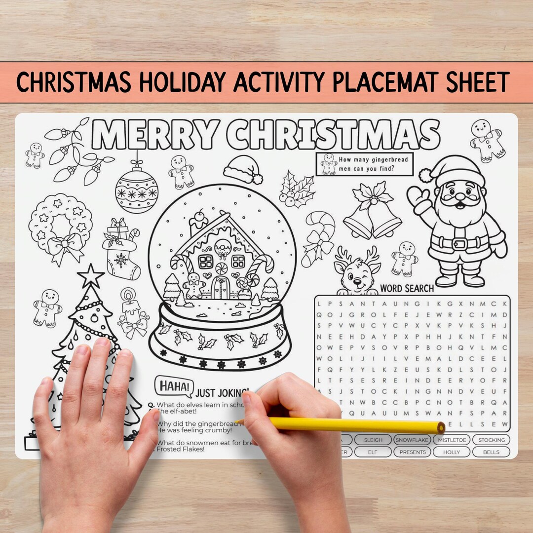 Merry Christmas Activity Placemat Sheet Secular Holidays Celebration ...