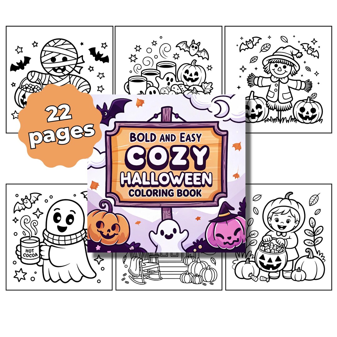 Bold Easy Cozy Halloween Colouring Book With Cute Ghosts, Witches ...