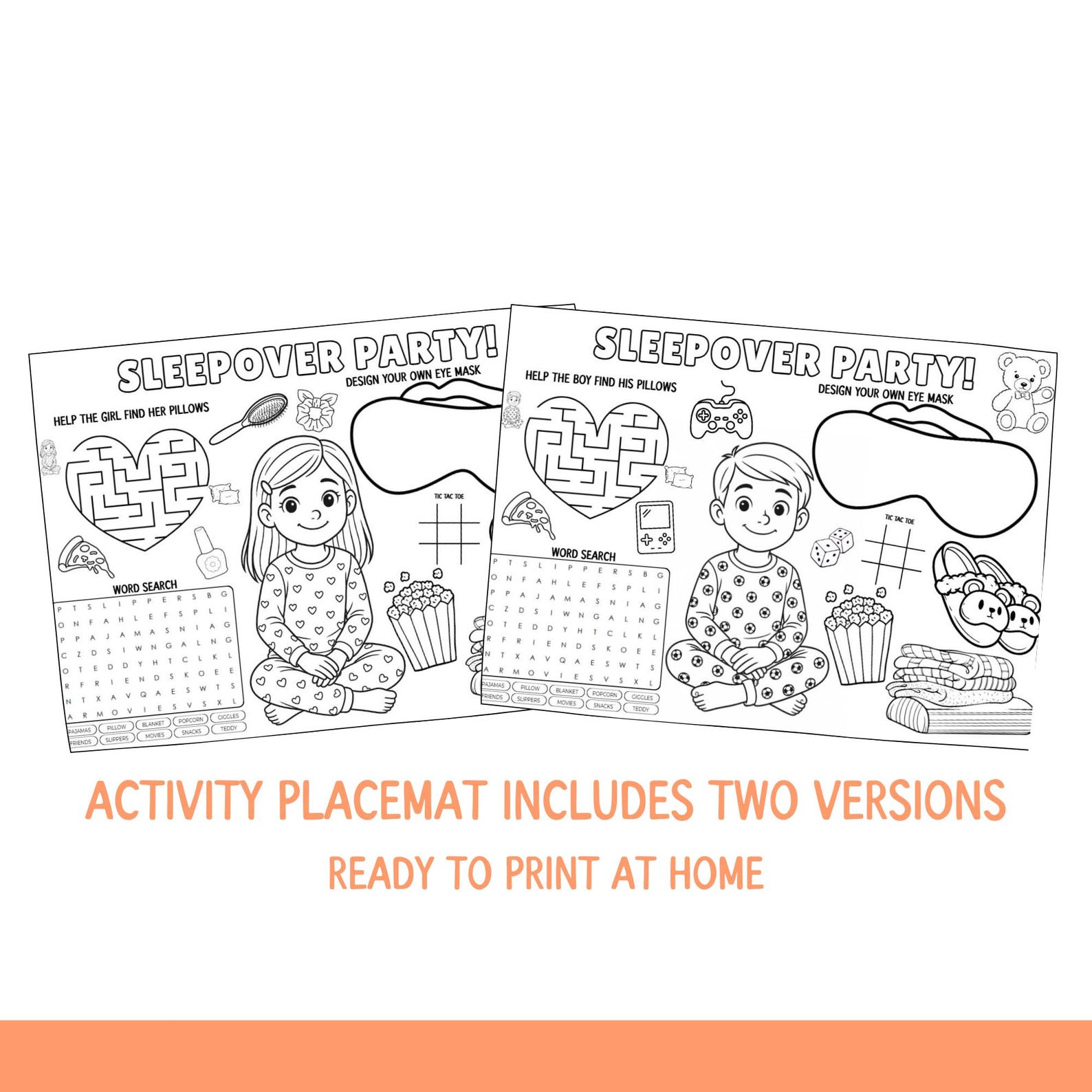 Sleepover Activity Placemat Sheet, Includes Colouring In, Design Your ...