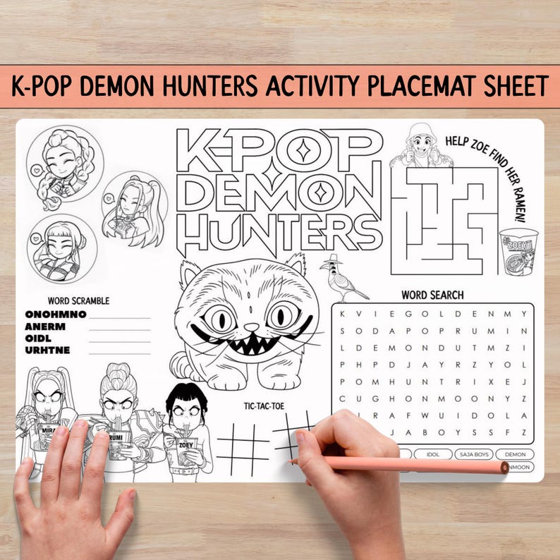 K-pop Demon Hunters Activity Placemat Sheet With Rumi Zoey Mira ...