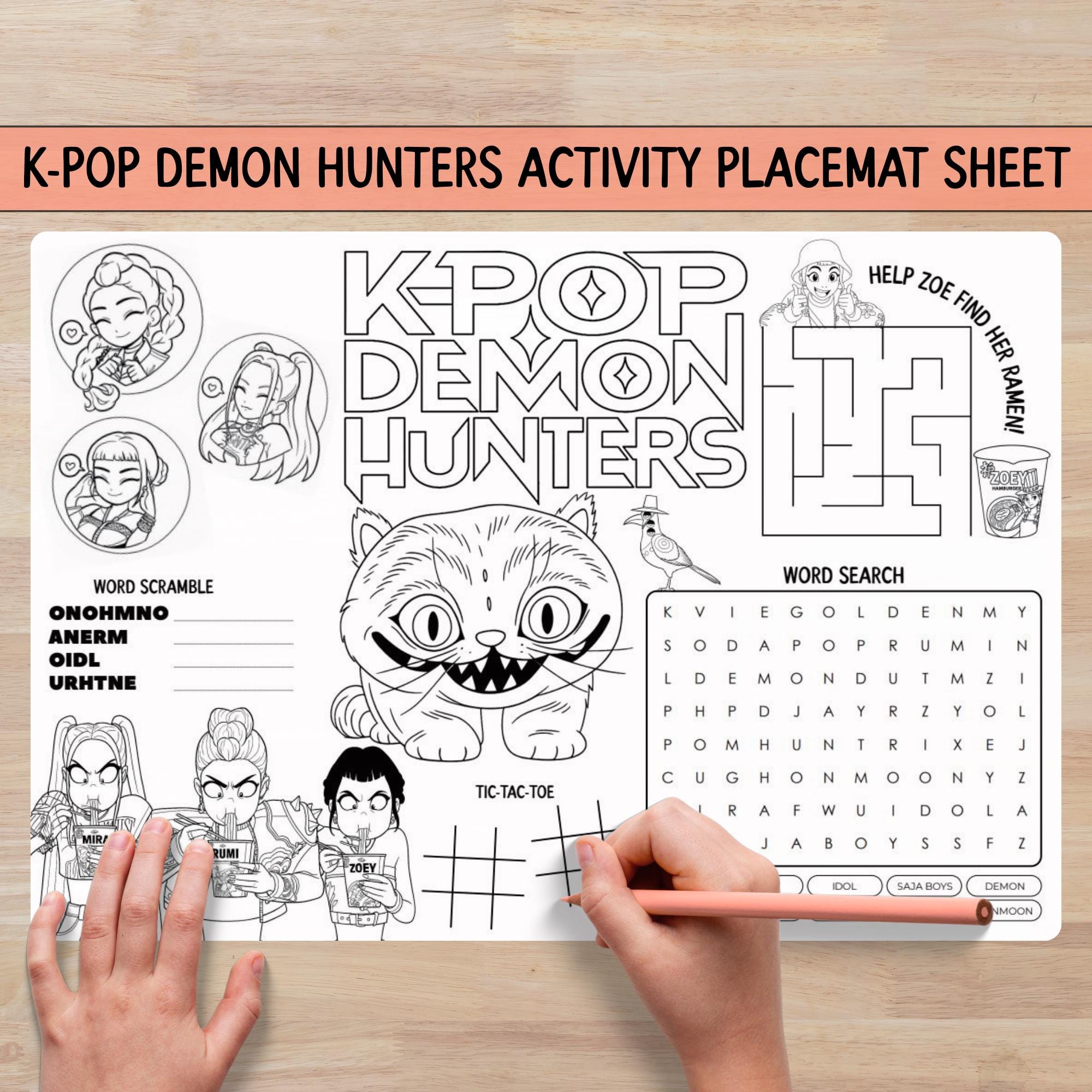 K-pop Demon Hunters Activity Placemat Sheet With Rumi Zoey Mira ...