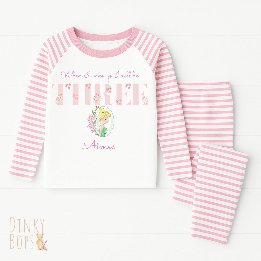 Princess Tinkerbell 3rd Birthday Pjs, Personalised Kids Pajamas, Cute ...