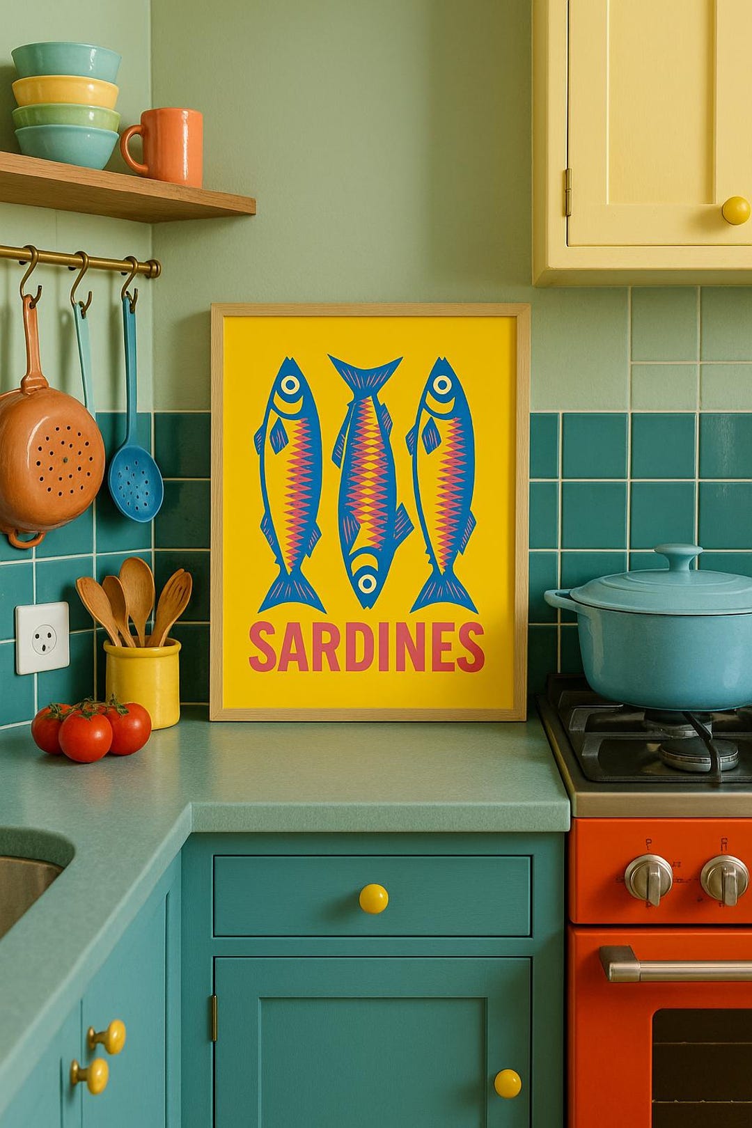Colorful Sardines Poster Retro Kitchen Wall Art Fish Print Portuguese ...