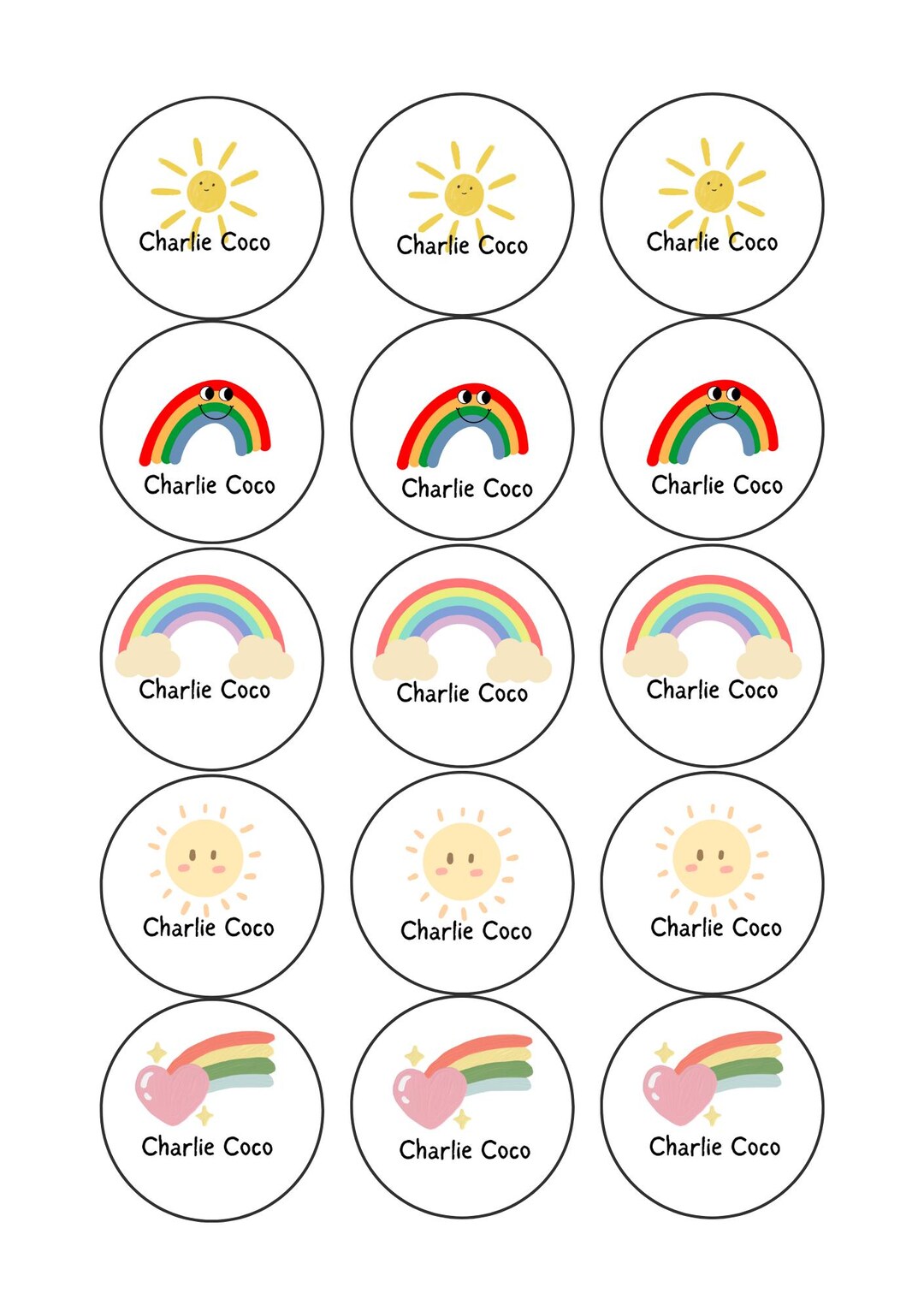 Digital Print Name Sticker for Kids Weather Themed Rainbow Sunshine - Etsy