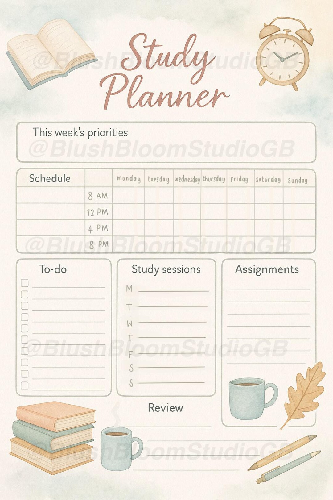 Study Planner | Aesthetic Digital Study Schedule | Printable Academic ...
