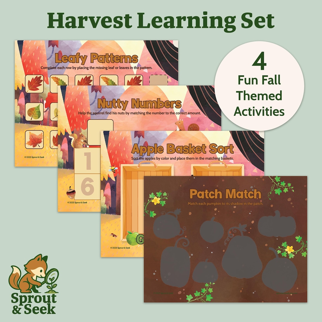 Fall Harvest Learning Activities: Preschool Printable Set (PDF Download ...