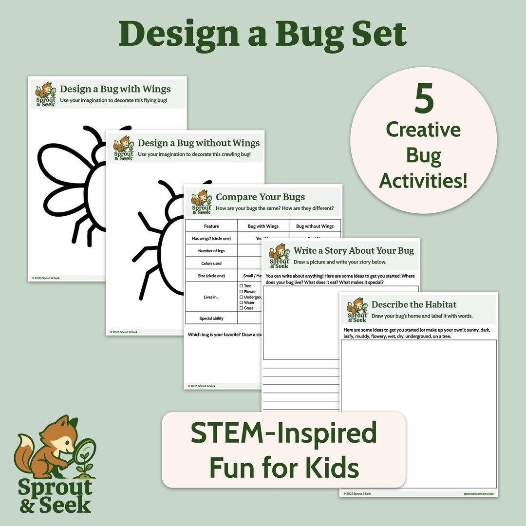 Design a Bug STEM Activity: Printable Insect Drawing Worksheets (PDF ...