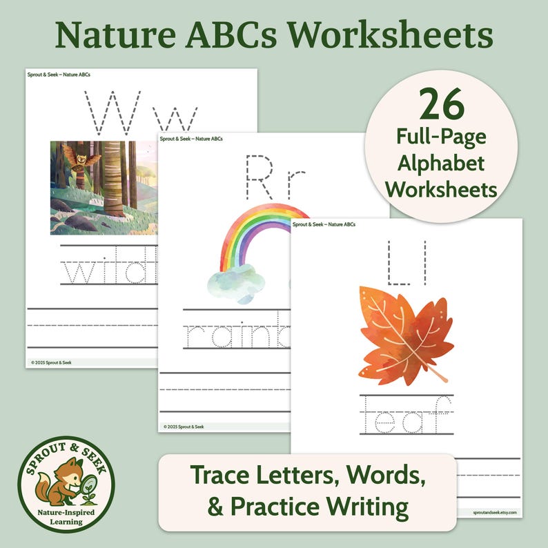 Nature Abcs Learning Set: Letter Tracing Flashcards (PDF Download) - Etsy