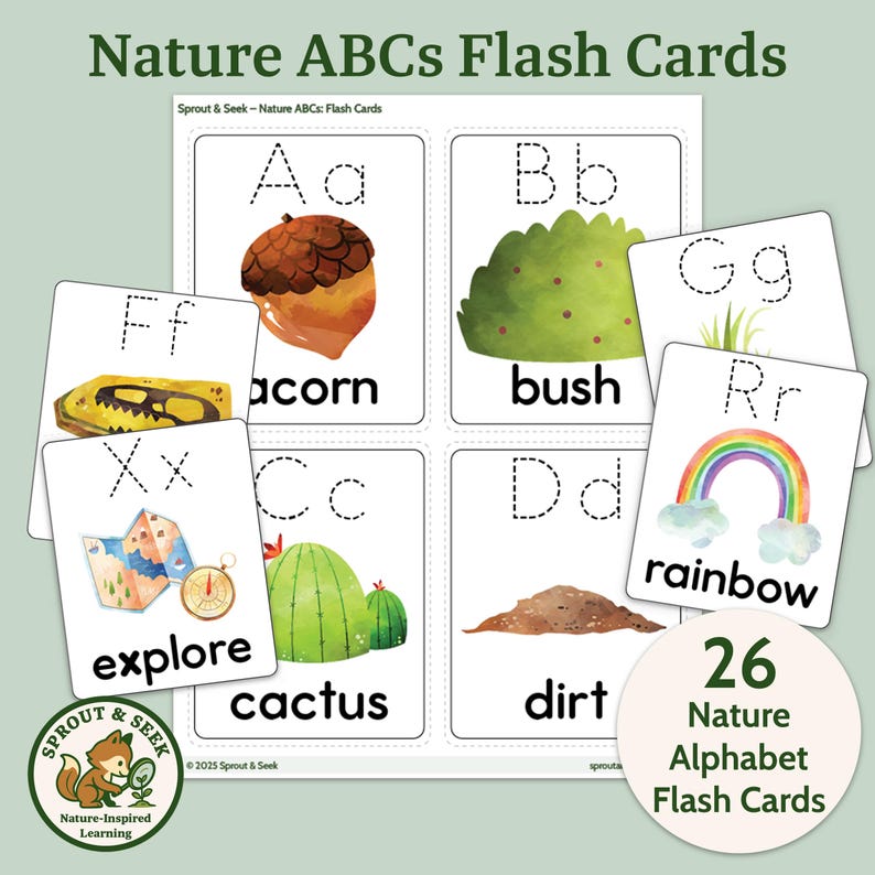 Nature Abcs Learning Set: Letter Tracing Flashcards (PDF Download) - Etsy