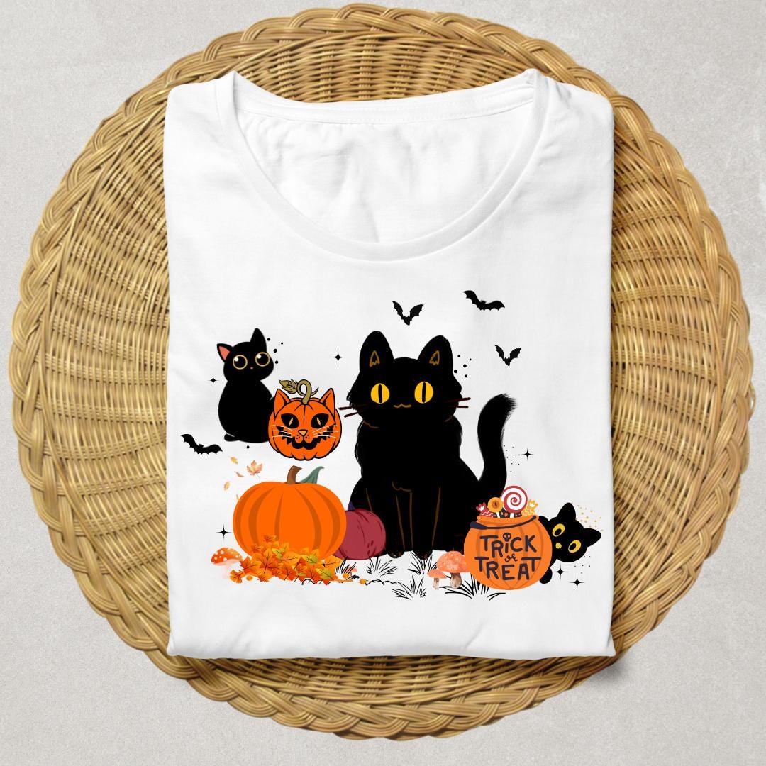Black Cat Pumpkin PNG | Cute Ghost Cat Clipart | Retro Halloween ...
