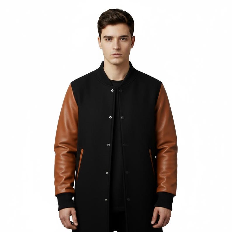 Custom Varsity Letterman Coat | Wool & Leather Long Bomber Jacket - Etsy