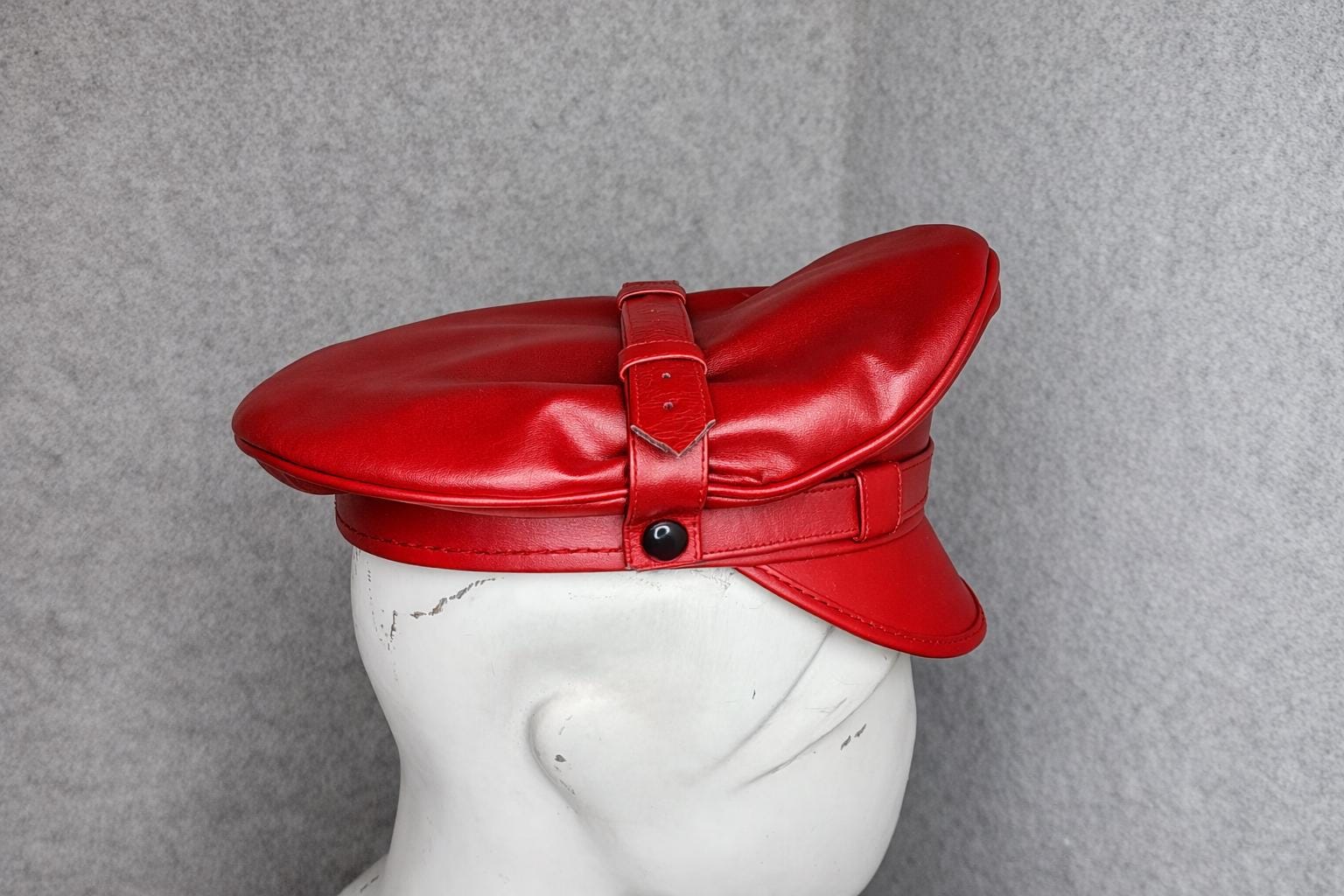 Genuine Sheepskin Red Leather Biker Cap | Vintage Police Style ...