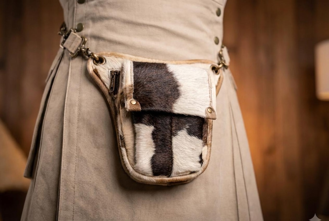 Cowhide Sporran Bag | Cow Print Leather Kilt Pouch | Scottish Highland ...