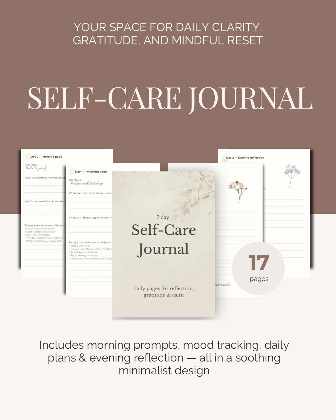 Printable Self-care Journal | 7-day Mindful Journal for Reflection ...
