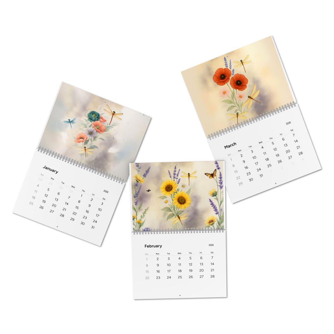 Calendar 2026 Standard Wall Calendar | Watercolor Wildflowers ...
