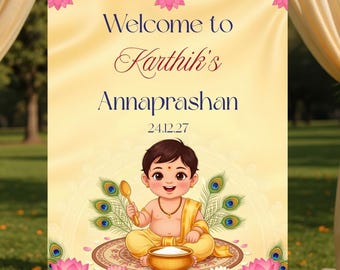 Editable Baby Annaprashan Welcome Sign, Girl Baby First Rice Ceremony ...