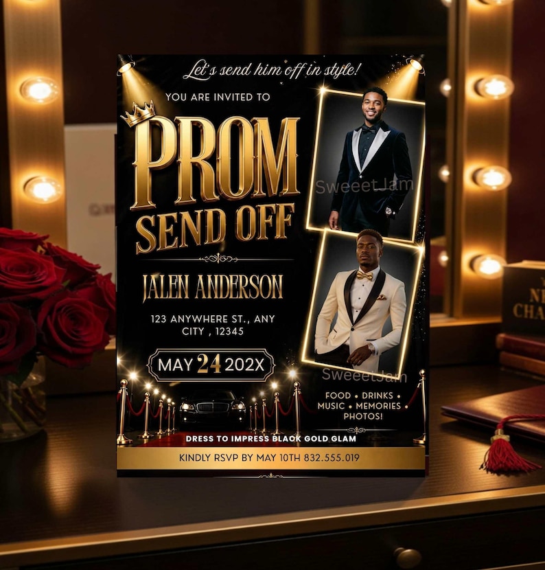 Editable Prom Send off Invitation Flyer Template,black Gold Luxury ...