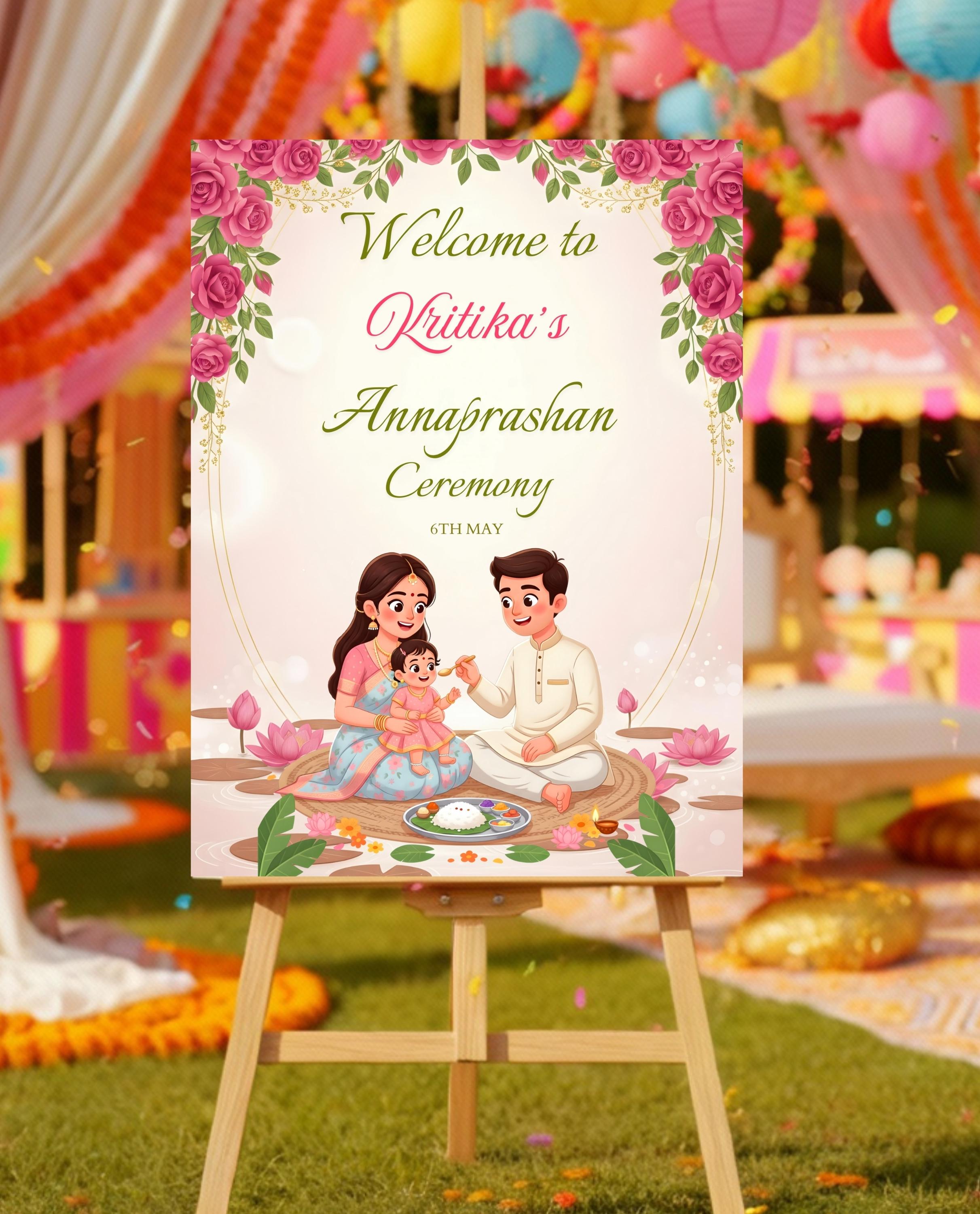 Editable Baby Annaprashan Welcome Sign, Girl Baby First Rice Ceremony ...