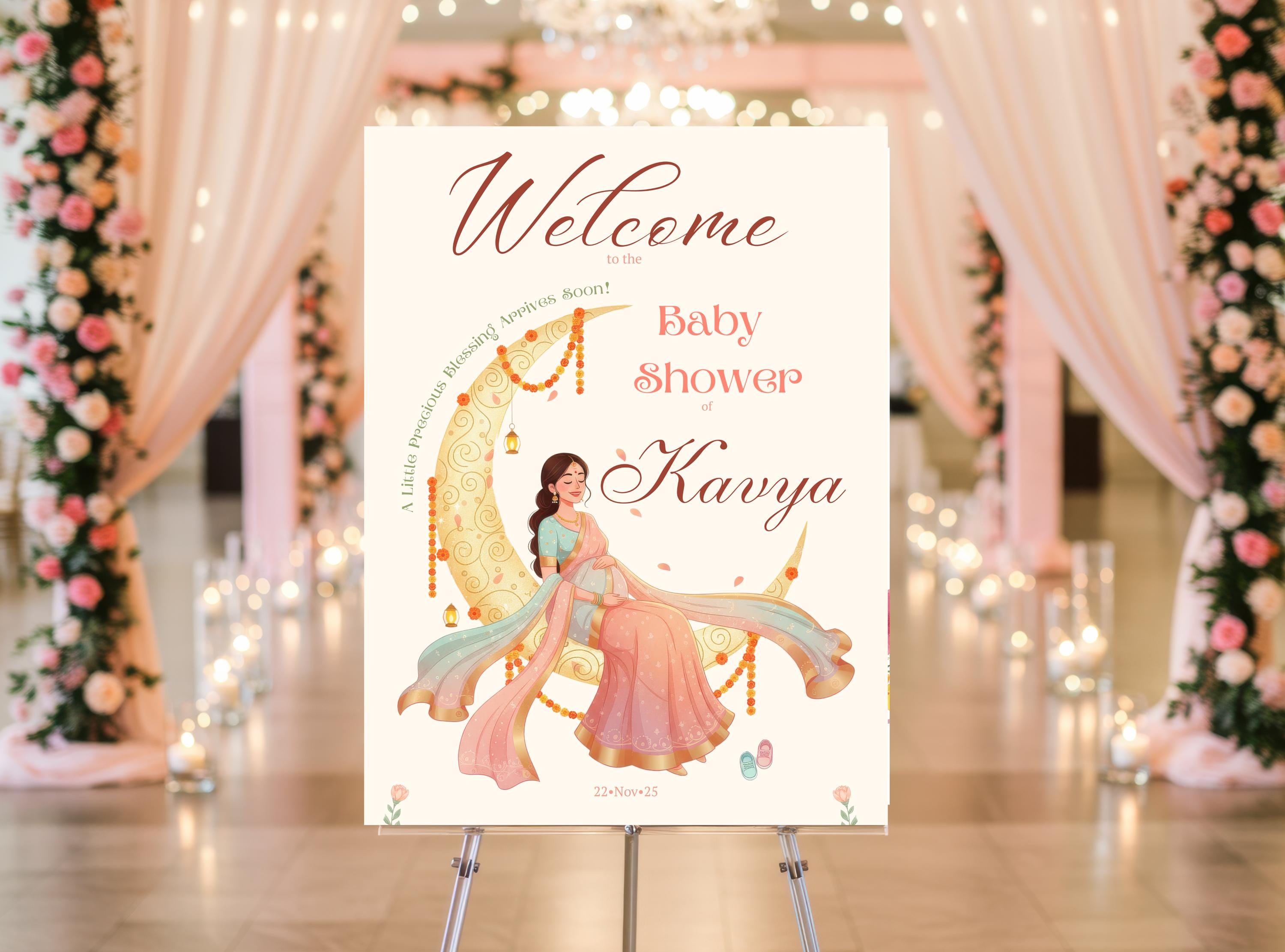 Editable Indian Moon Baby Shower Welcome Sign, Custom Godh Bharai ...