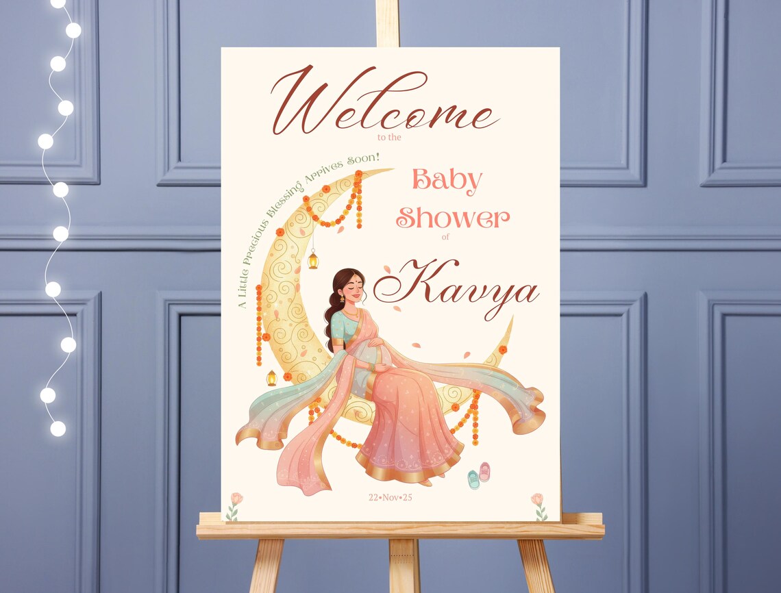 Editable Indian Moon Baby Shower Welcome Sign, Custom Godh Bharai ...