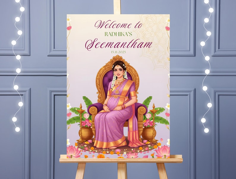 Indian Royal Throne Baby Shower Welcome Sign Editable ,godh Bharai ...