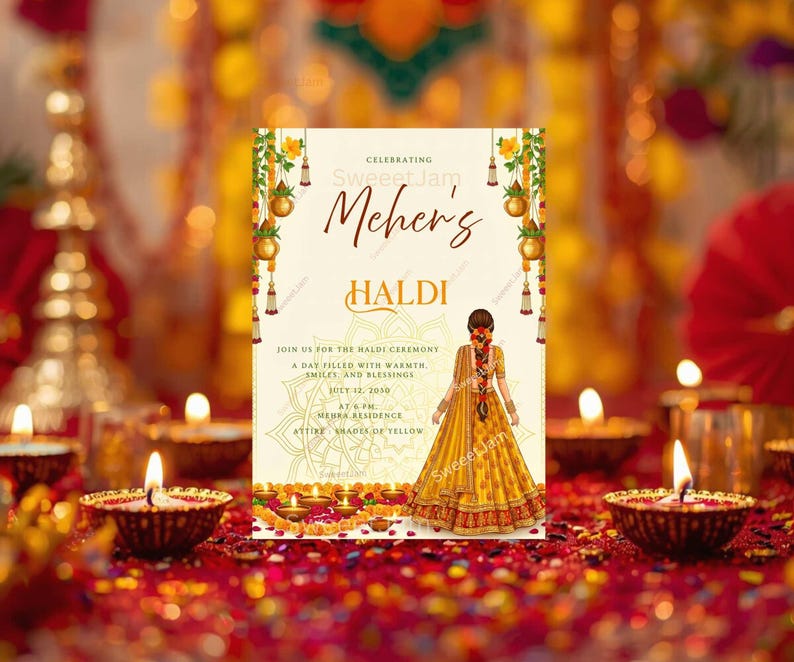 Editable Indian Bride Haldi Ceremony Invitation, Floral Bride Haldi ...