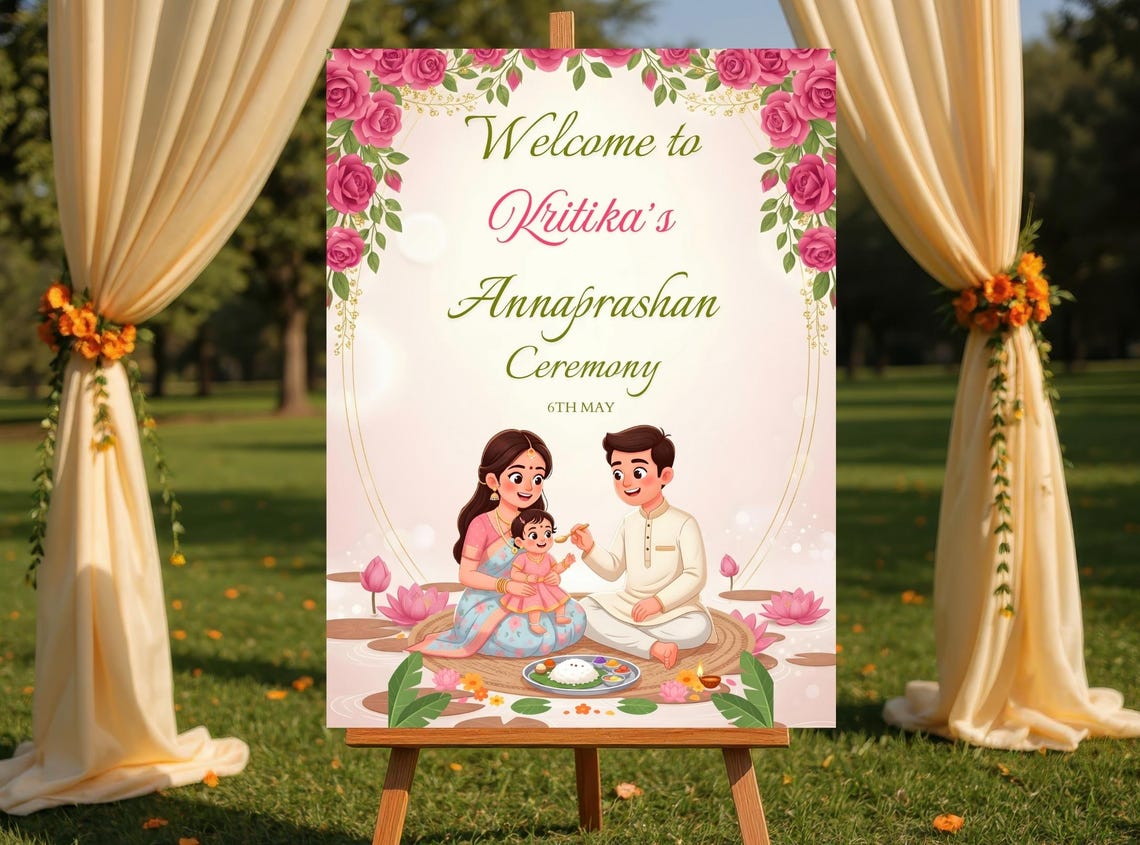 Editable Baby Annaprashan Welcome Sign, Girl Baby First Rice Ceremony ...
